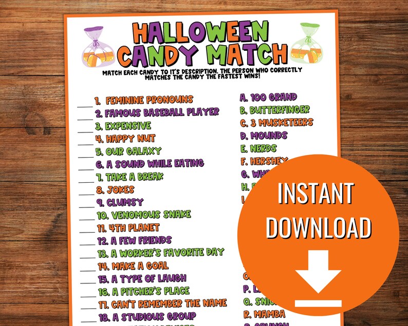 Halloween Candy Match Game Halloween Party Activity for Kids - Etsy