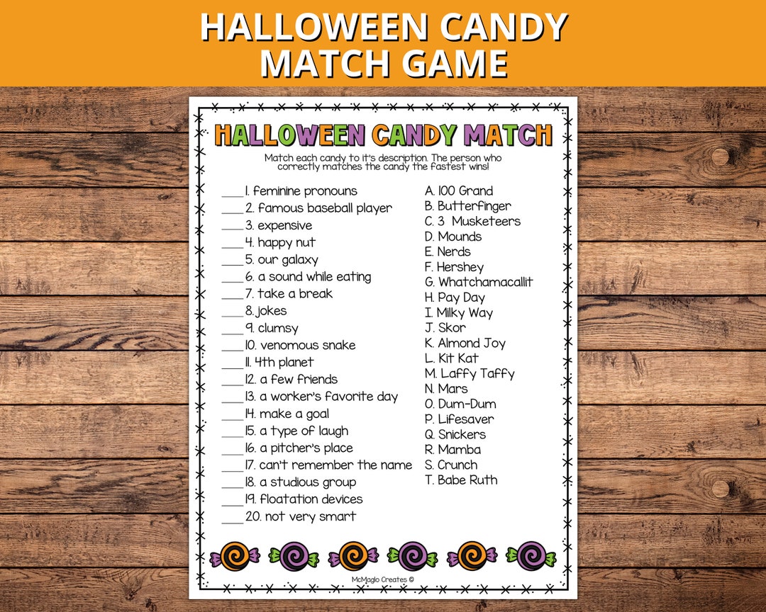 Halloween Candy Match Game, Halloween Games for Kids, School Halloween ...