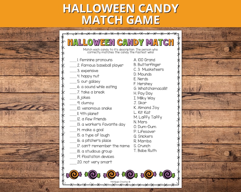 Halloween Candy Match Game Halloween Games for Kids School - Etsy