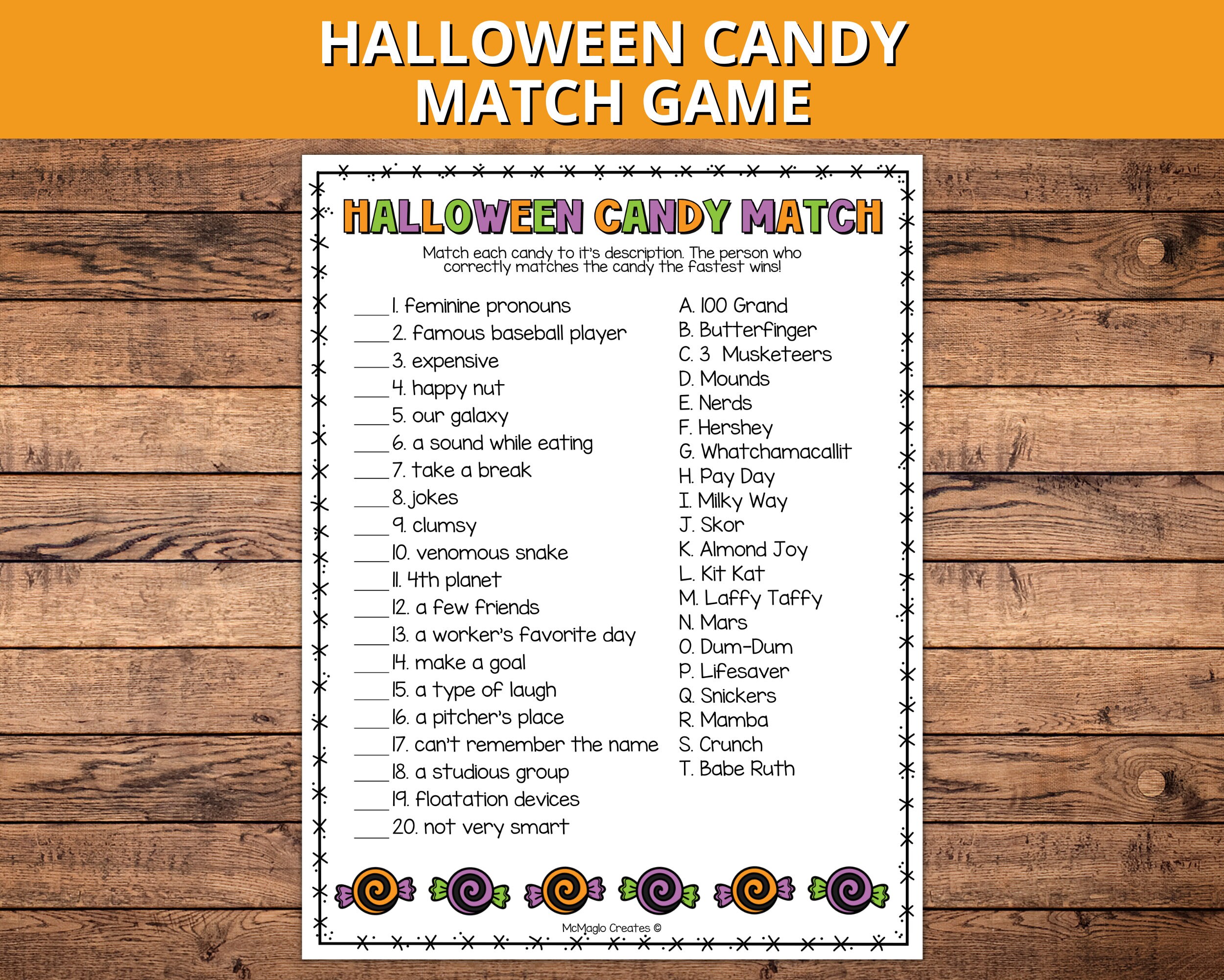 Halloween Candy Match Game Halloween Games for Kids School - Etsy