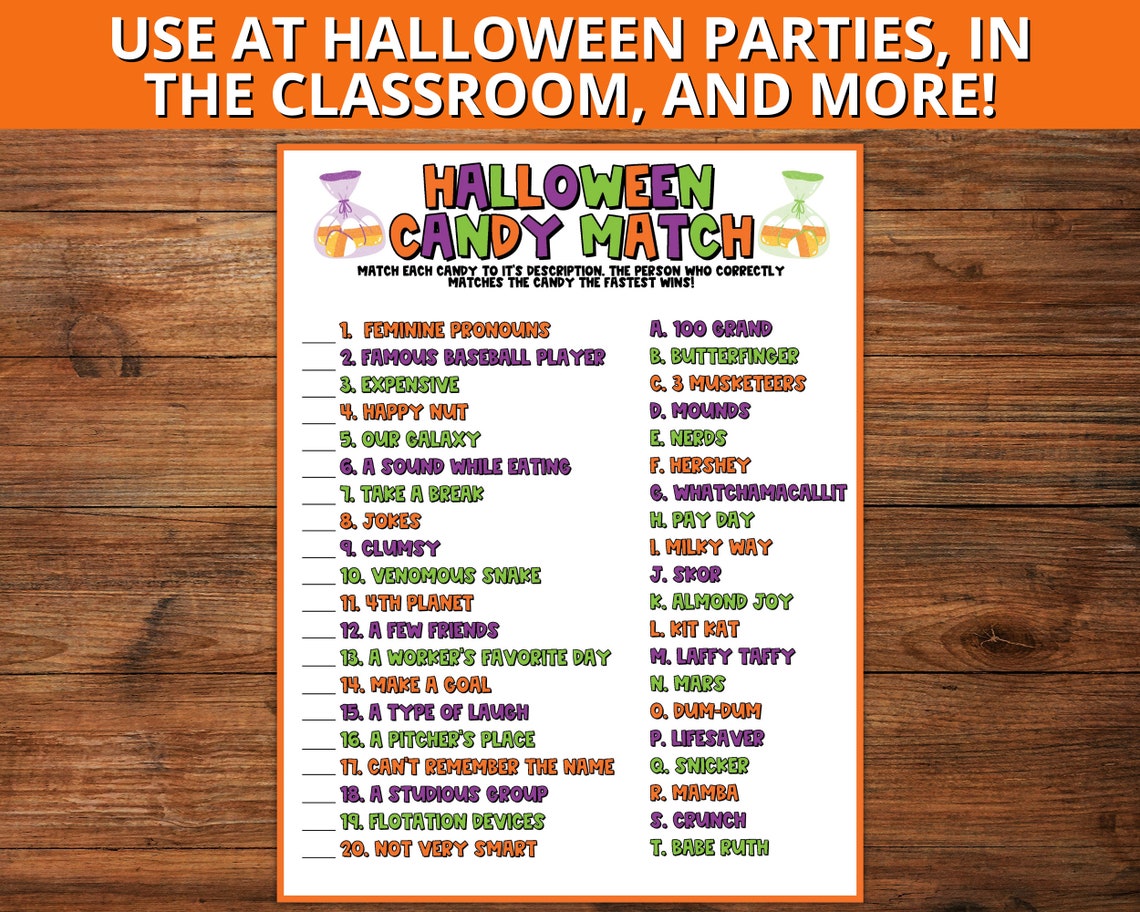 Halloween Candy Match Game Halloween Party Activity for Kids - Etsy