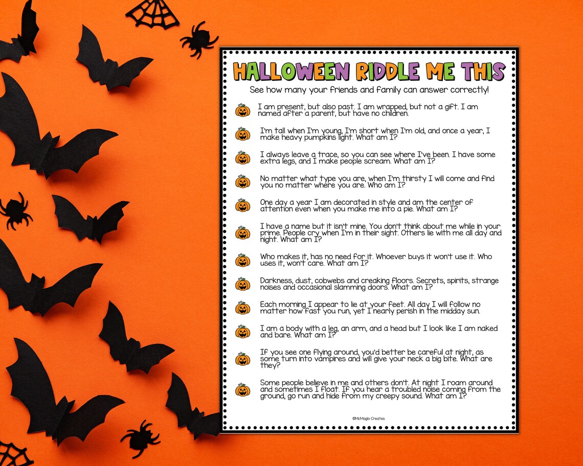Halloween Riddle Me This, Halloween Trivia Game, Kids Halloween Party ...