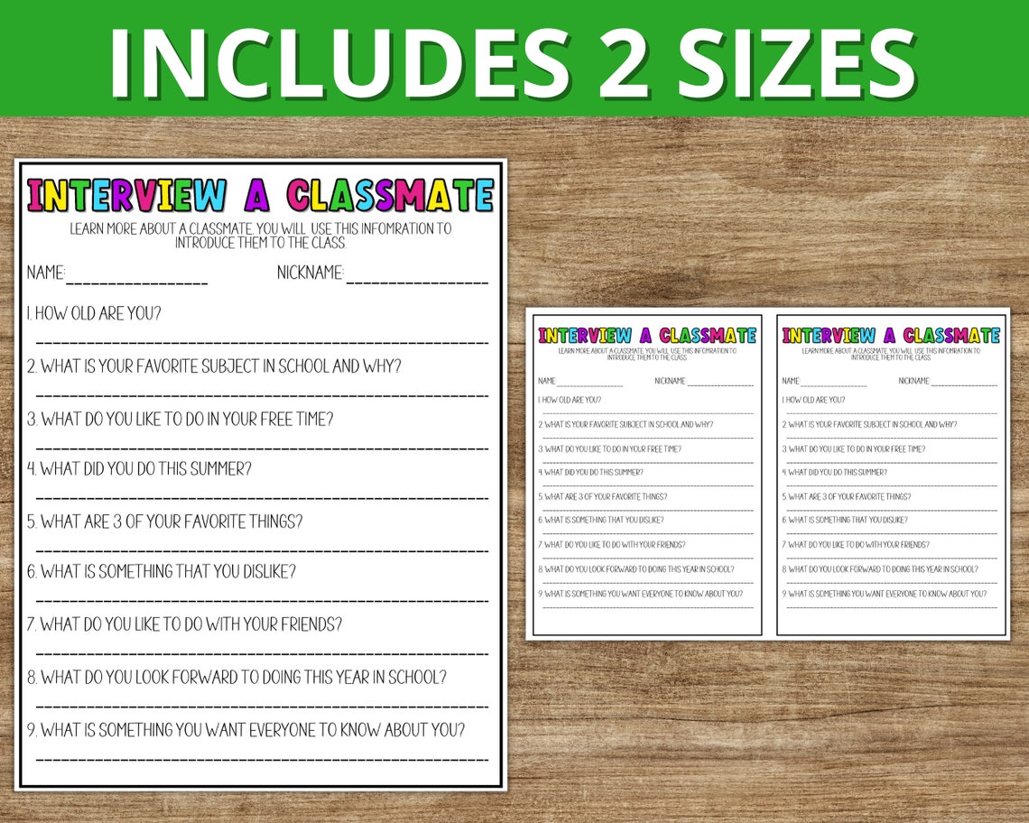 Back to School Interview a Classmate Activity First Day of - Etsy