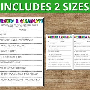 Back to School Interview a Classmate Activity First Day of - Etsy