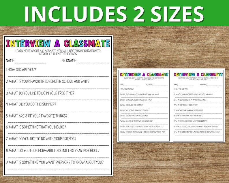 Back to School Interview a Classmate Activity First Day of - Etsy