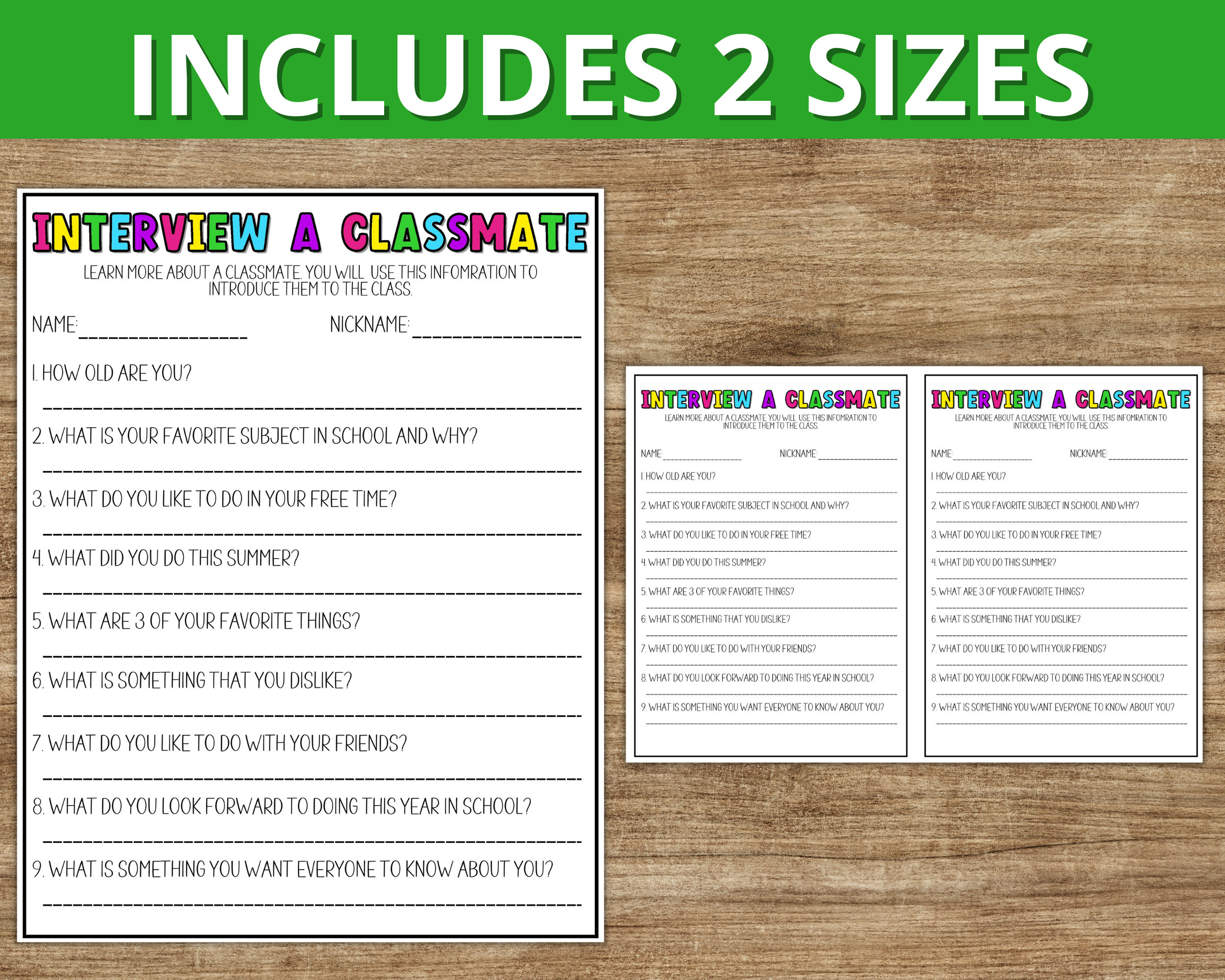 Back to School Interview a Classmate Activity First Day of - Etsy