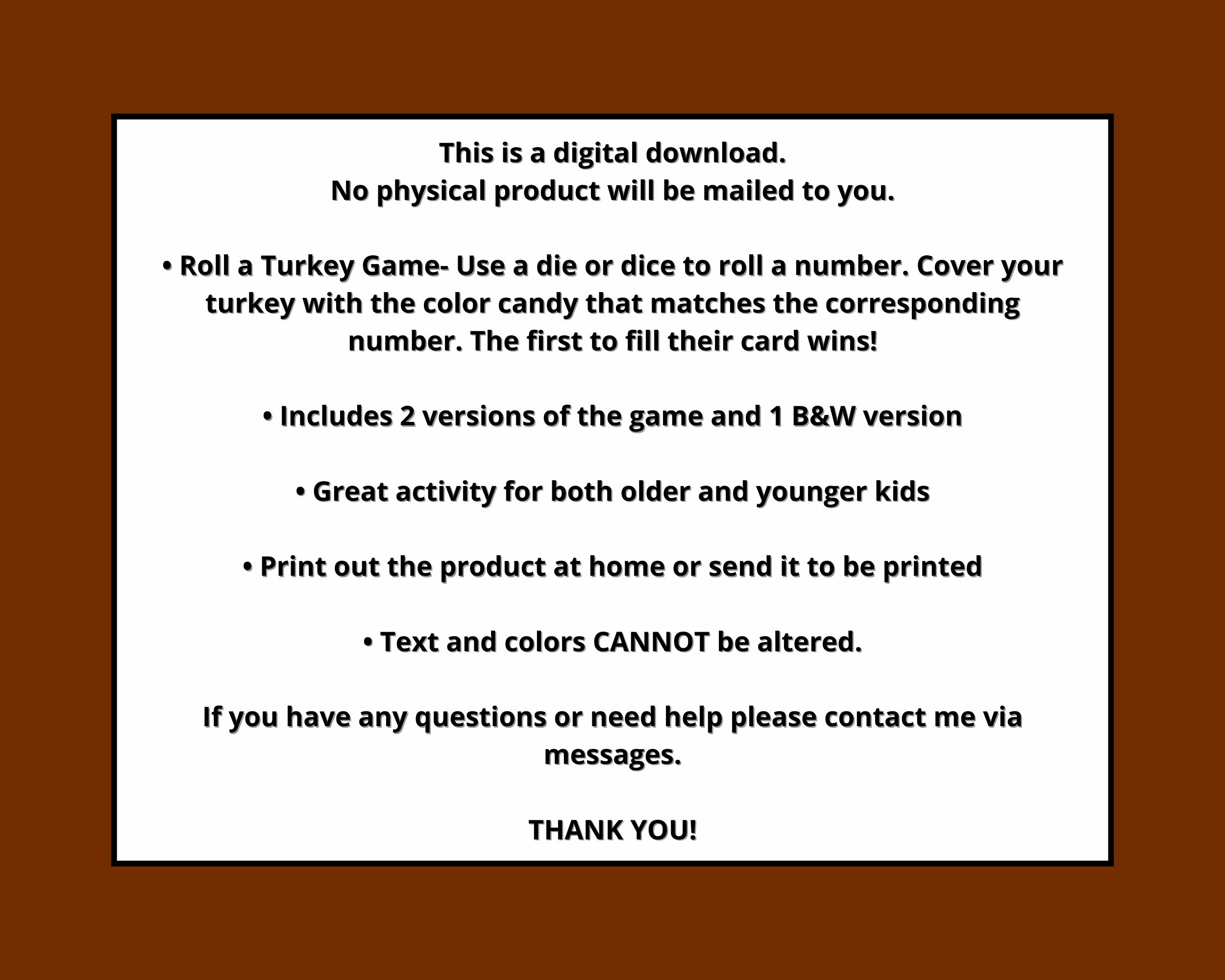 Roll a Turkey Game, Thanksgiving Games for Kids, Kids Table Game ...