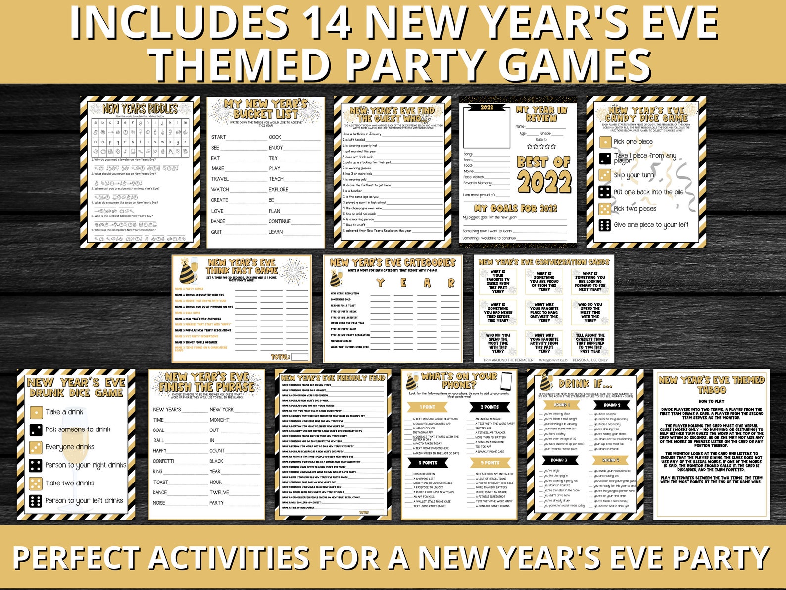 New Year's Eve Party Game Bundle, NYE Party Games, New Year's Eve Party ...