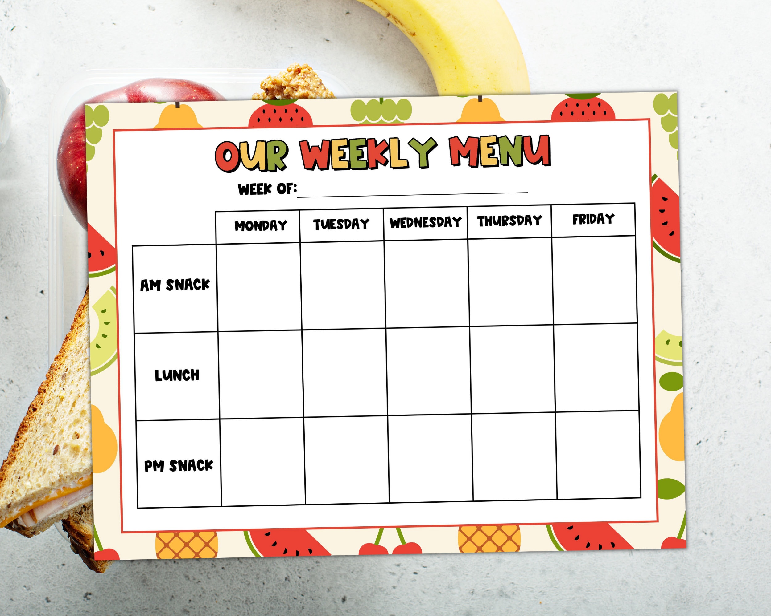 Editable Daycare Weekly Menu, Editable Daycare Menu, Fillable Daycare ...
