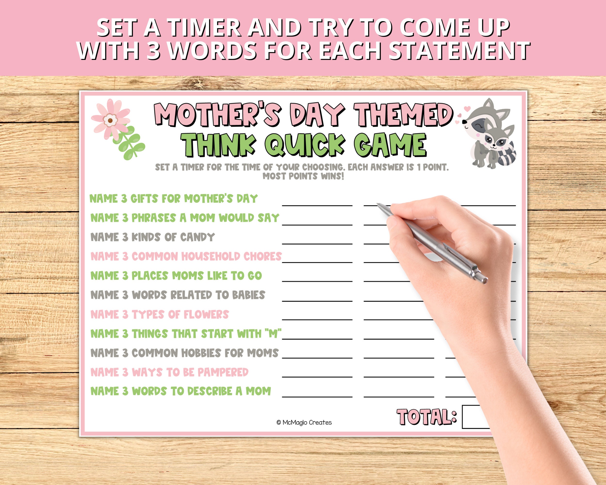 Mother's Day Themed Think Quick Game, Mother's Day Trivia Game, Mother ...
