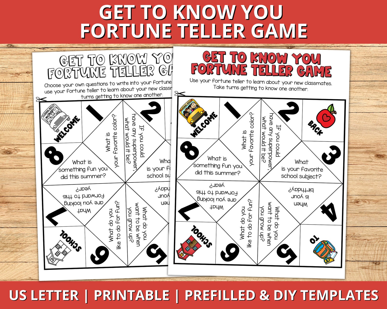 Back to School Fortune Teller Game, Back to School Get to Know You ...