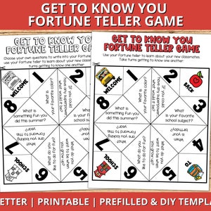 Back to School Fortune Teller Game, Back to School Get to Know You ...