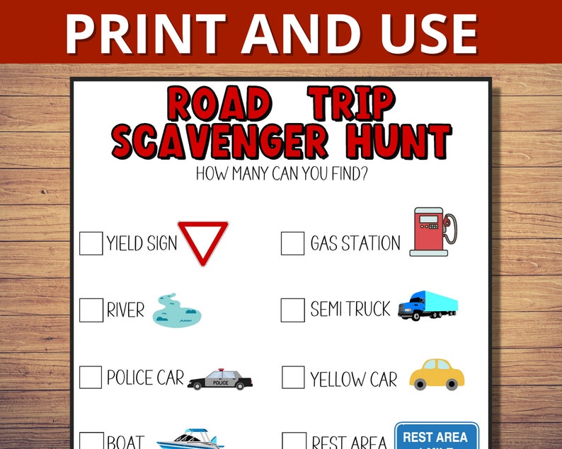 Road Trip Scavenger Hunt, Scavenger Hunt Printable for Kids, Car Ride ...