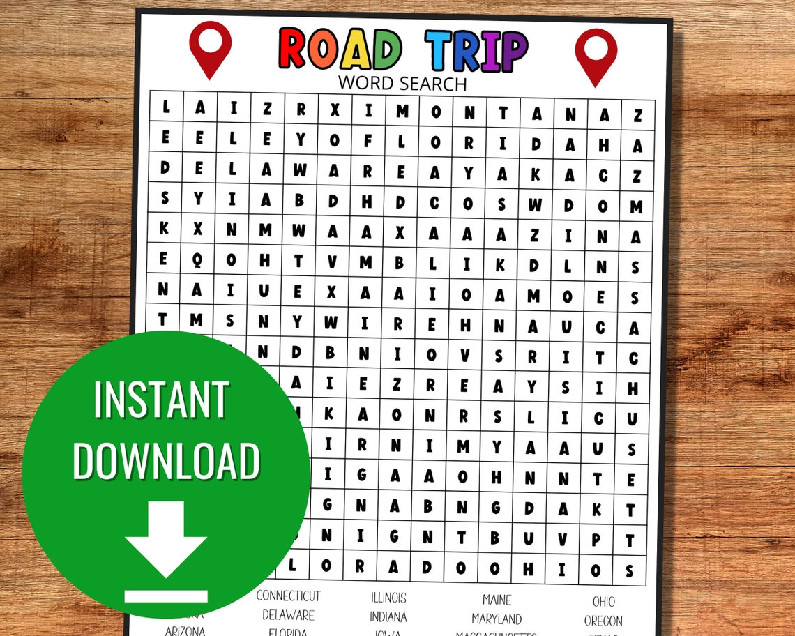 Road Trip Word Search Game Travel Activities for Kids Car - Etsy