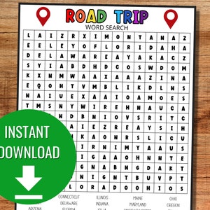 Road Trip Word Search Game, Travel Activities for Kids, Car Ride ...