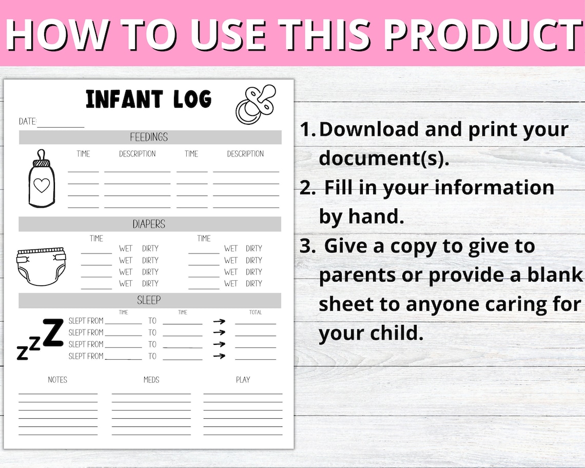 Infant Daily Log Printable, Baby Daily Log and Notes, Infant Daily ...