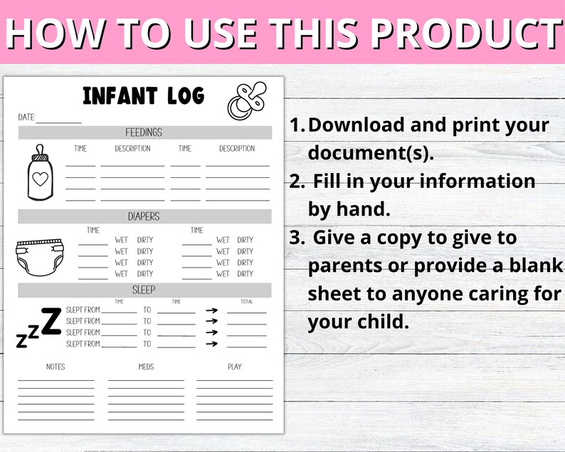 Infant Daily Log Printable Baby Daily Log and Notes Infant - Etsy