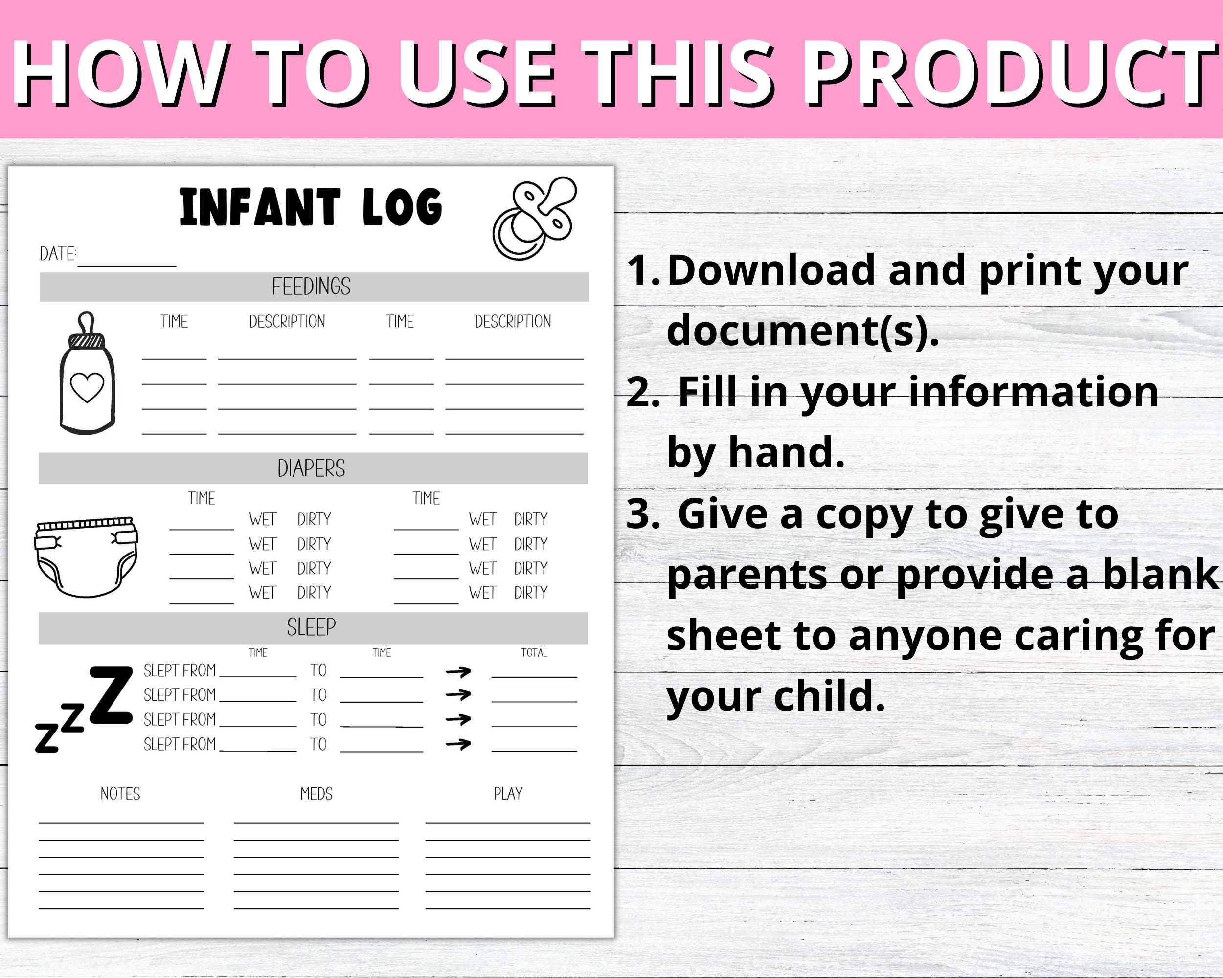 Infant Daily Log Printable, Baby Daily Log and Notes, Infant Daily ...