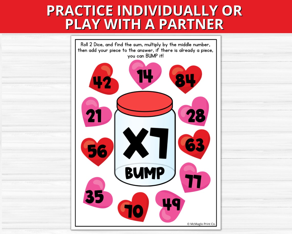 Valentine's Day Multiplication Bump Game, Valentine Classroom Activity ...