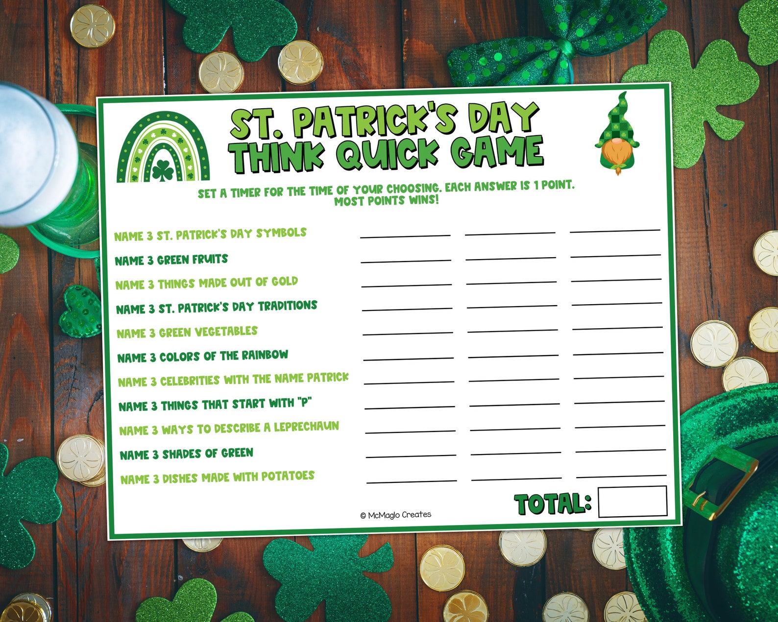 St. Patrick's Day Themed Think Quick Game, St. Patrick's Day Trivia ...