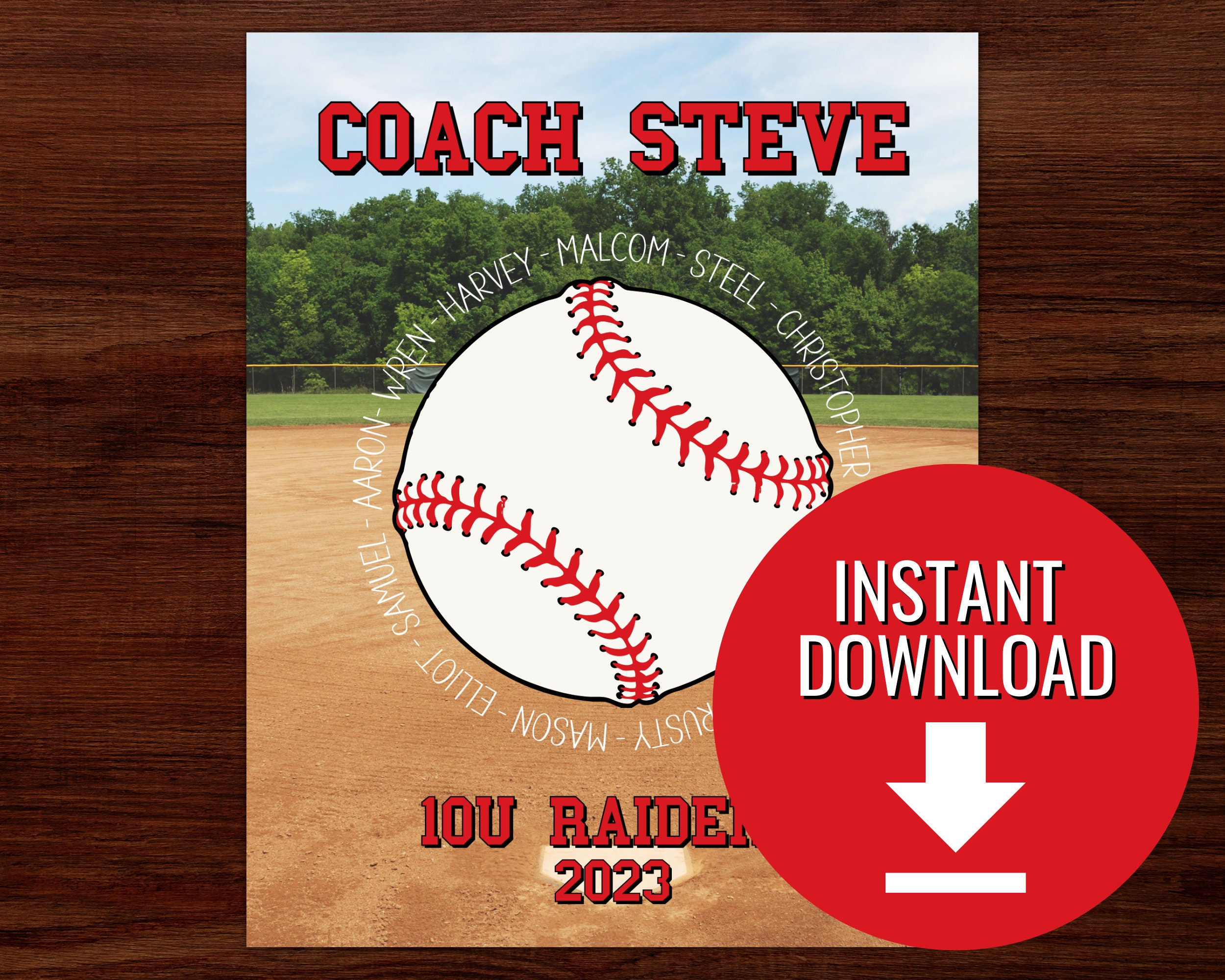 Custom Baseball Coach Gift, Thank You Baseball Coach Printable ...