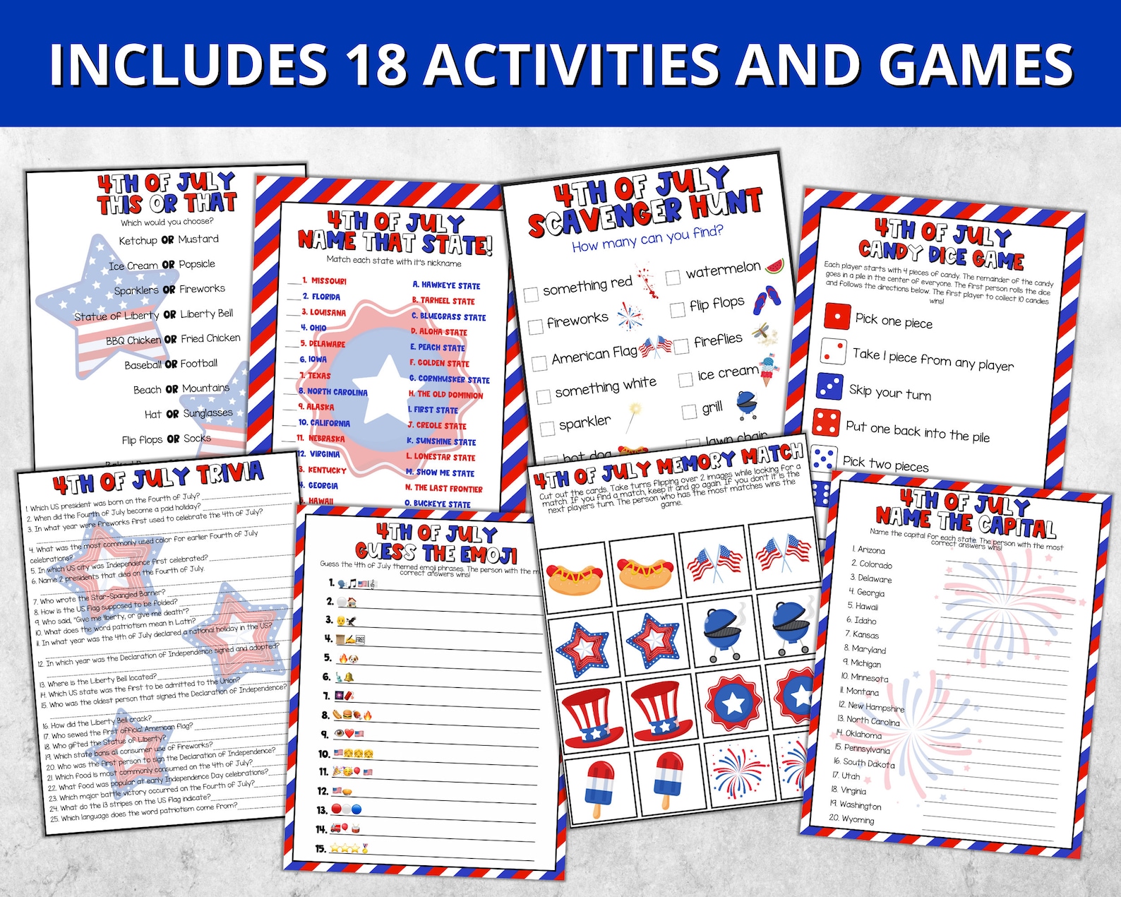 Fourth of July Printable Activities Bundle 4th of July Games - Etsy