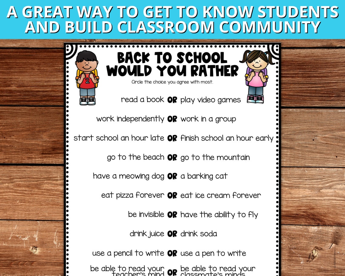 Would You Rather Back to School Activity, First Day of School Game ...