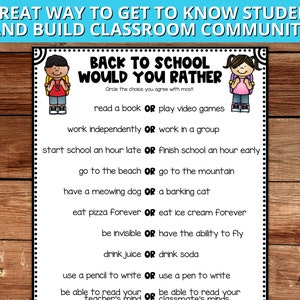 Would You Rather Back to School Activity, First Day of School Game ...