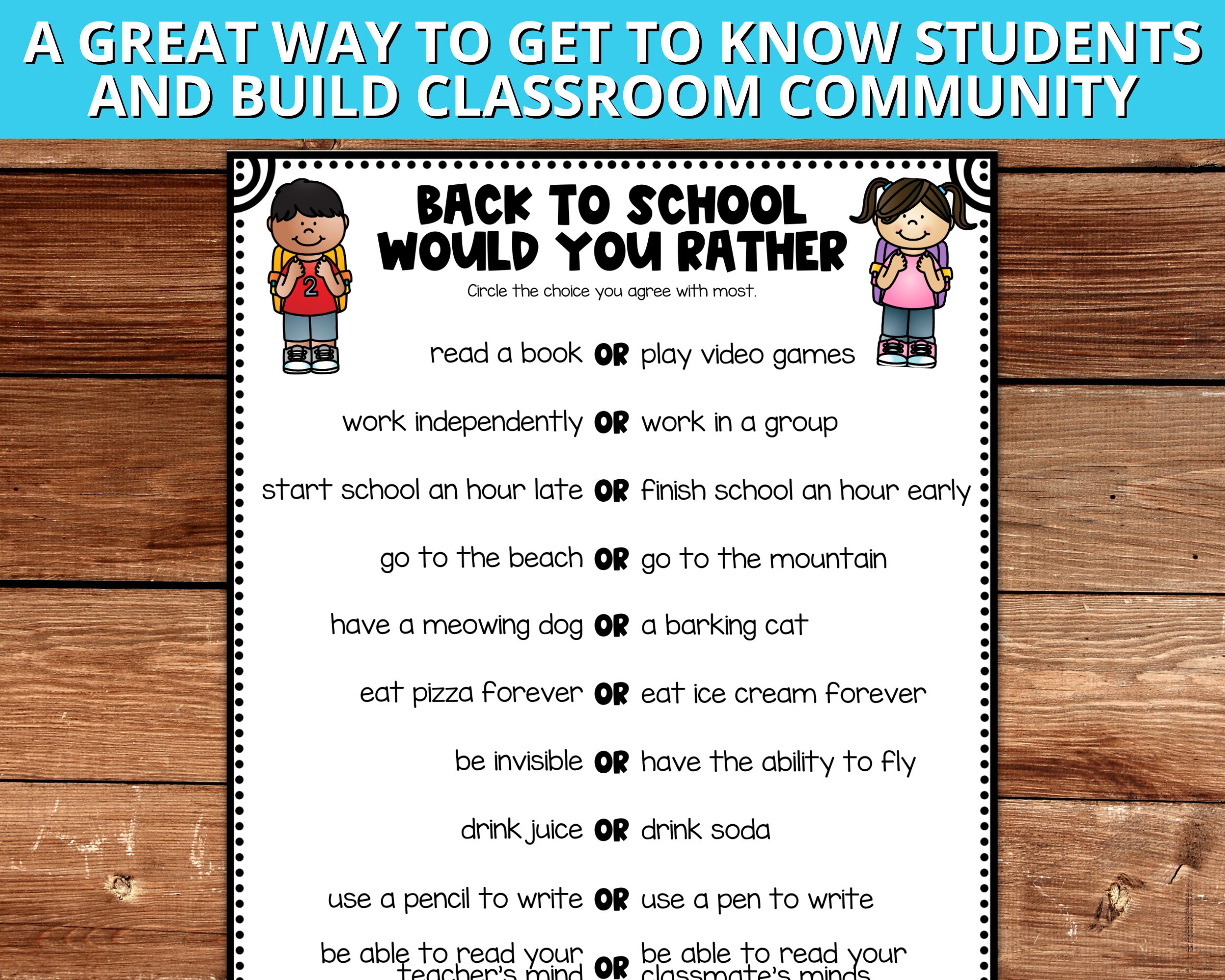 Would You Rather Back to School Activity, First Day of School Game ...