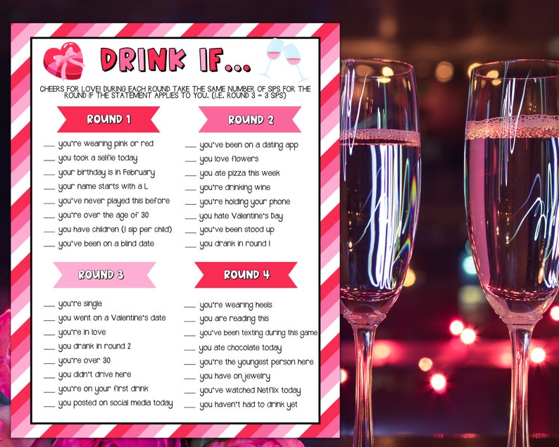Valentine's Day Drink If Game, Adult Galentine's Day Drinking Game ...
