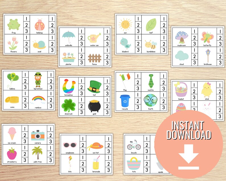 Spring Syllable Clip Cards, Printable Syllable Activity - Etsy