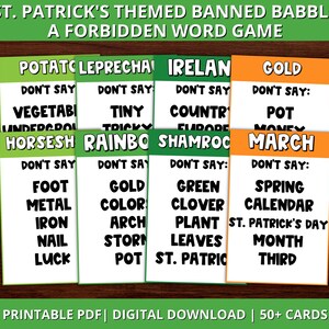 St. Patrick's Day Printable Party Game, Banned Babble A Forbidden Words ...