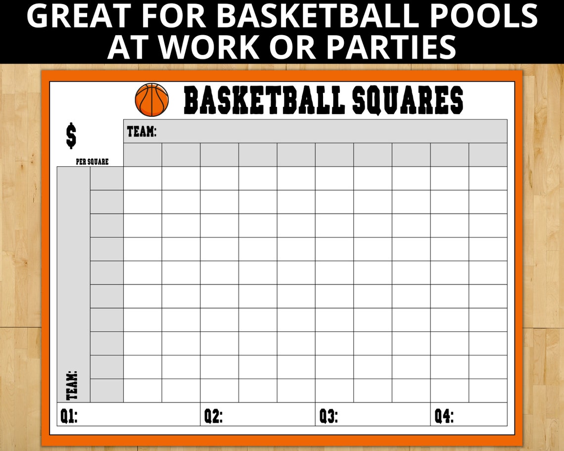 Printable Basketball Squares Game Basketball Pool Grid 100 - Etsy