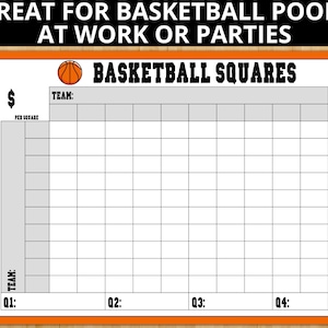 Printable Basketball Squares Game, Basketball Pool Grid, 100 Squares ...