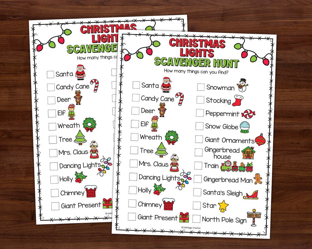 Christmas Decoration Scavenger Hunt Printable, Holiday Lights Game ...