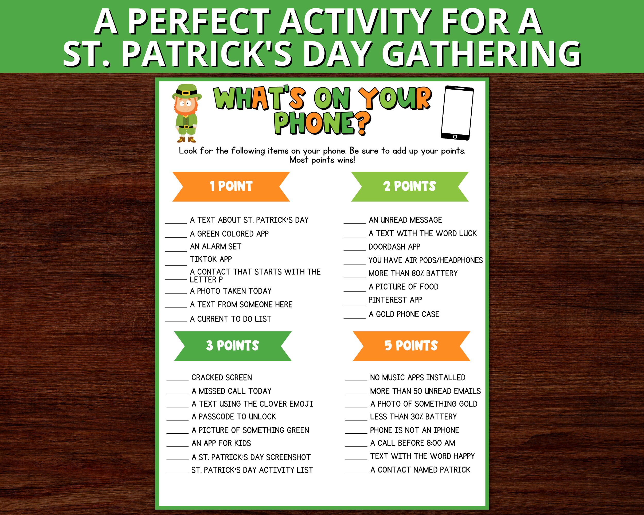 St. Patrick's Day What's on Your Phone Game, St. Patty's Day Themed ...