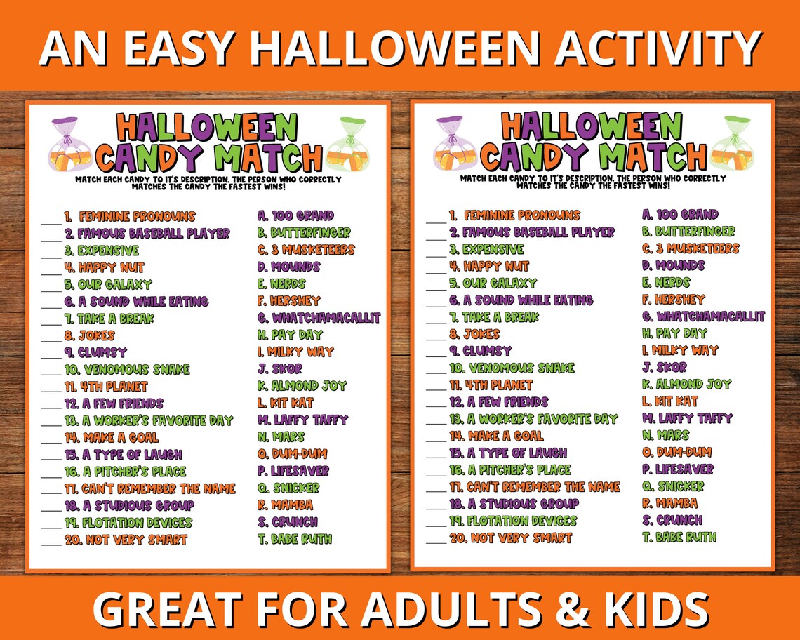 Halloween Candy Match Game Halloween Party Activity for Kids - Etsy