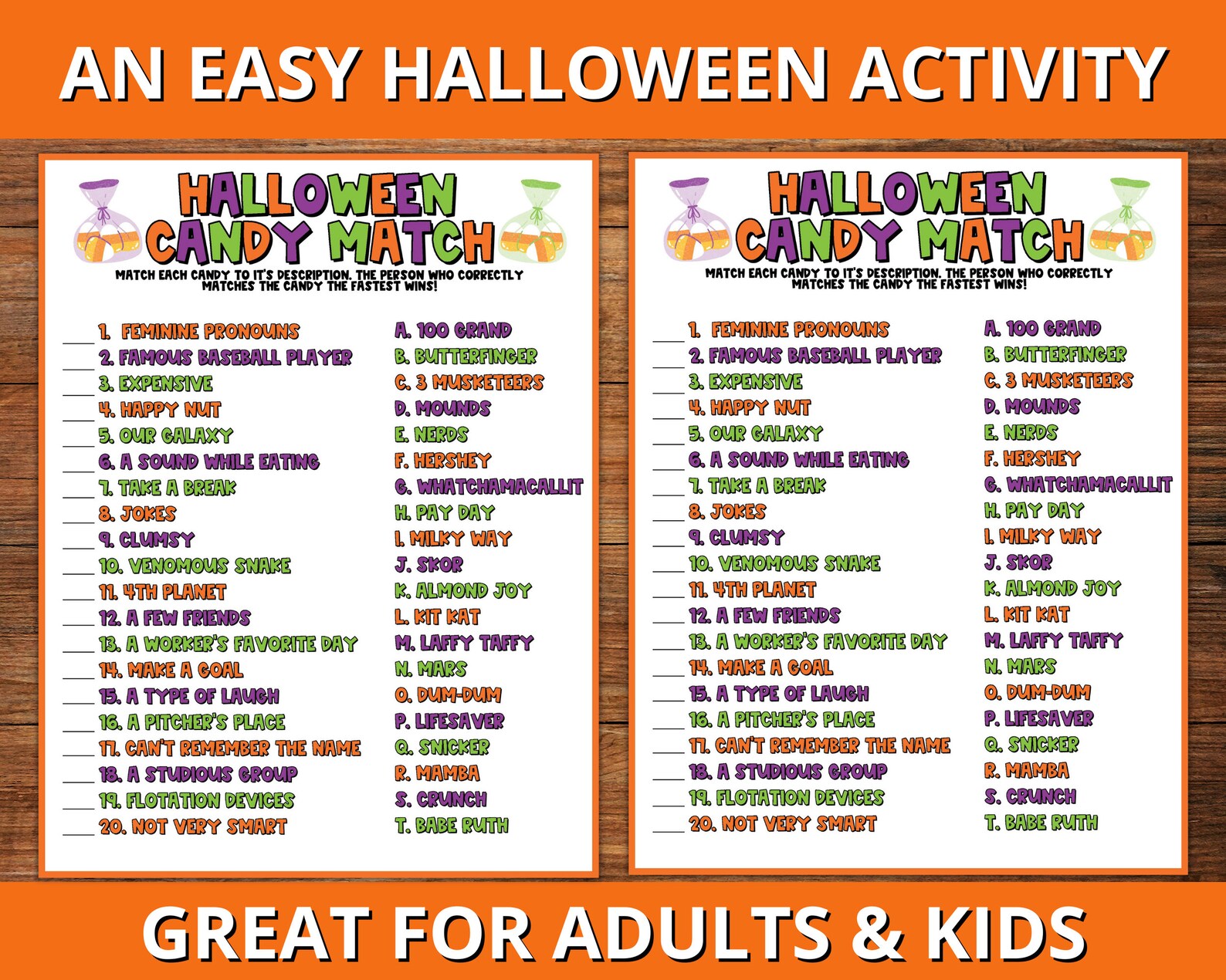 Halloween Candy Match Game Halloween Party Activity for Kids - Etsy