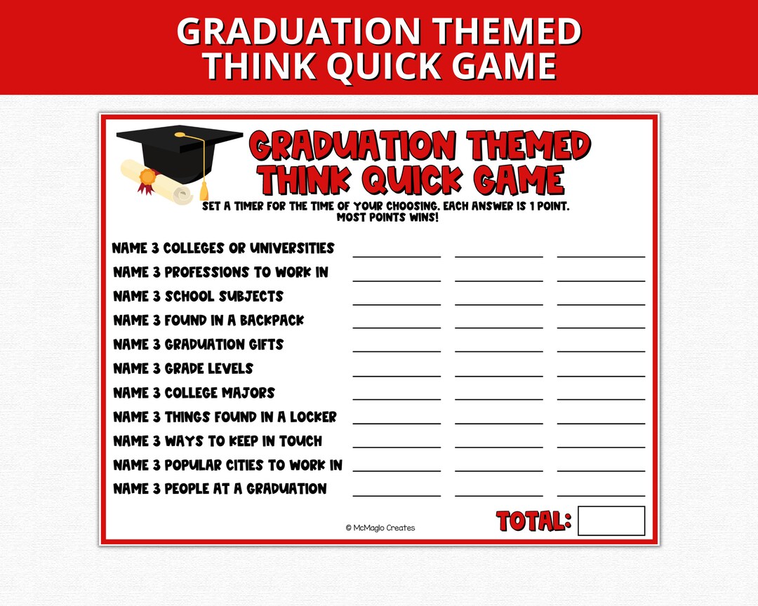 Graduation Think Quick Game, Graduation Party Games - Etsy