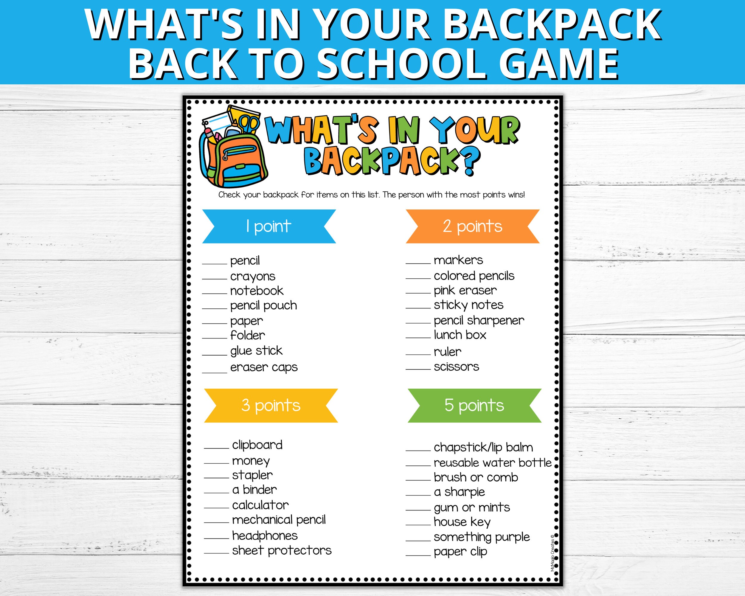 What's in You Backpack Back to School Game, First Day of School ...