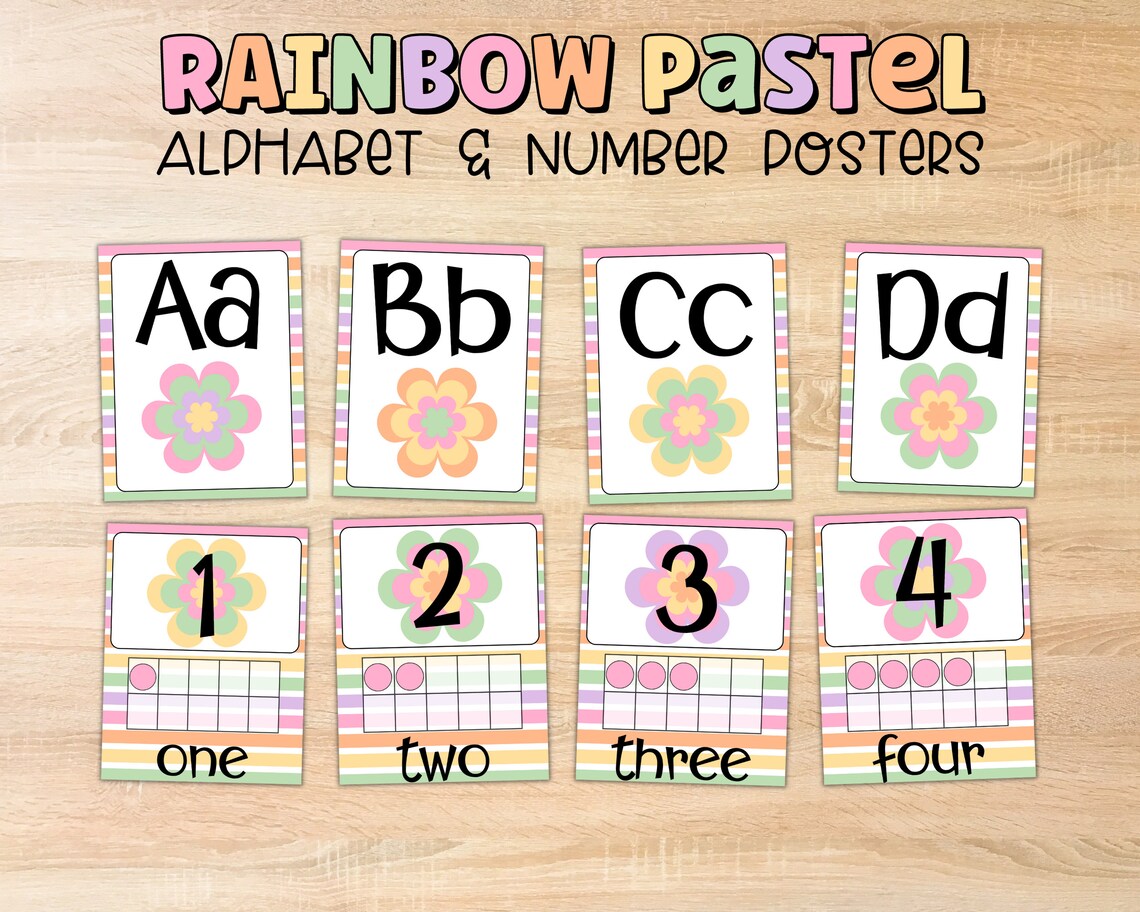 Pastel Rainbow Alphabet and Number Posters, Groovy Classroom Décor - Etsy