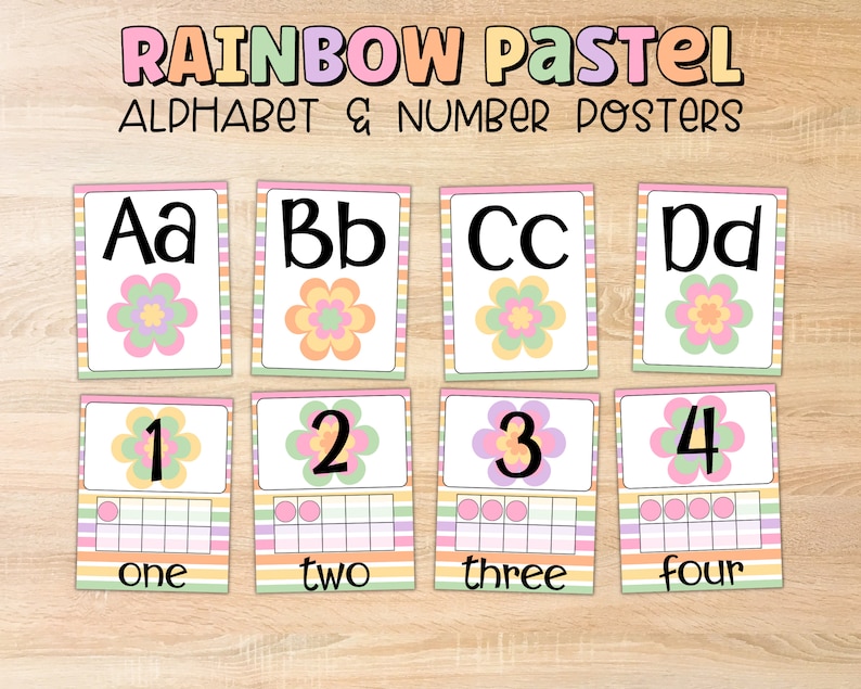 Pastel Rainbow Alphabet and Number Posters, Groovy Classroom Décor - Etsy