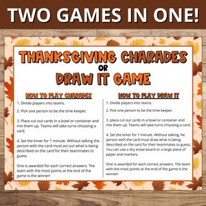 Thanksgiving Charades Printable Game Thanksgiving Draw It - Etsy