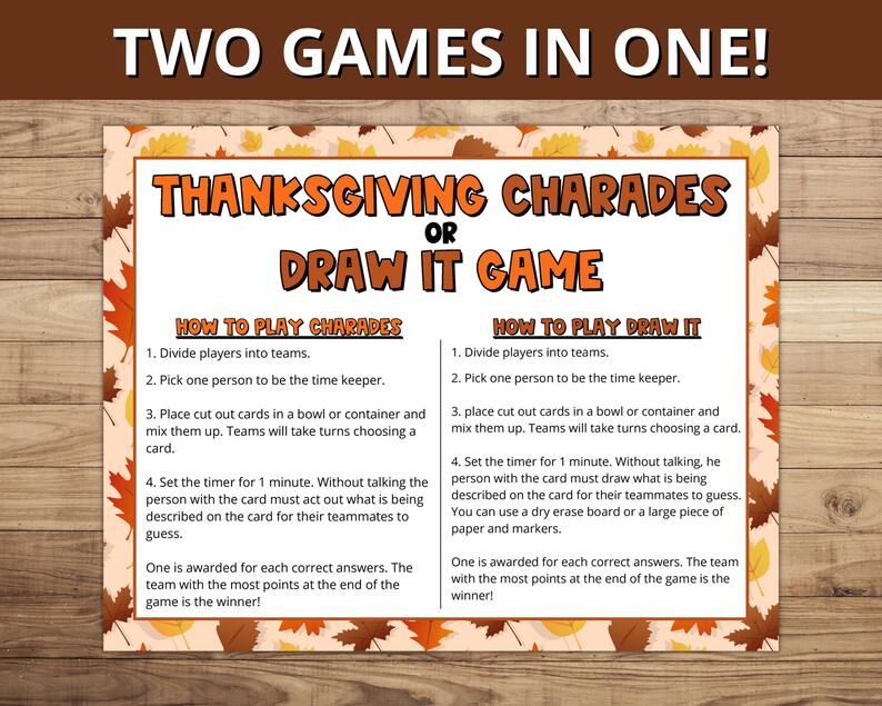 Thanksgiving Charades Printable Game Thanksgiving Draw It - Etsy