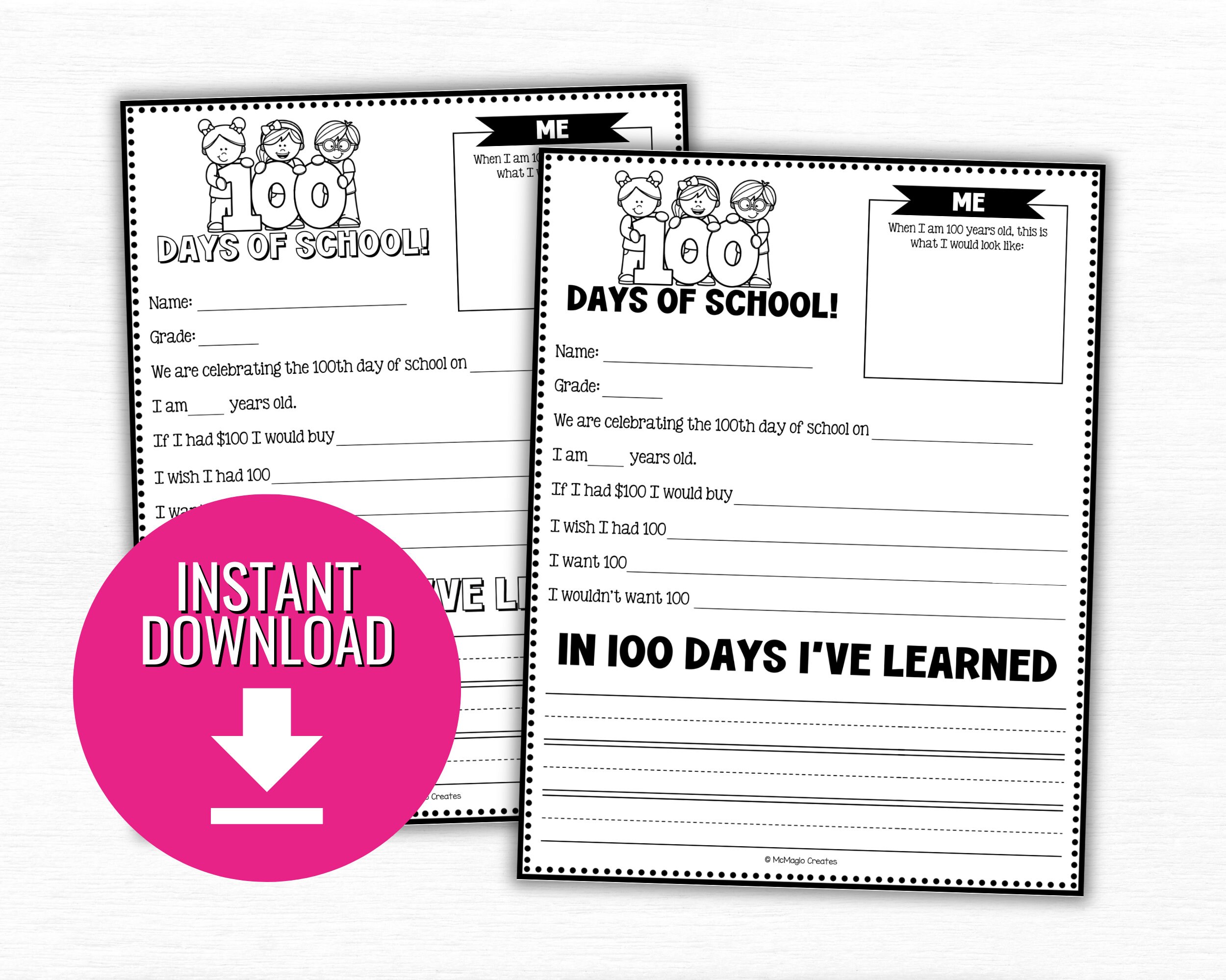 100th Day of School, 100 Days of School Printable for Kids, 100th Day ...