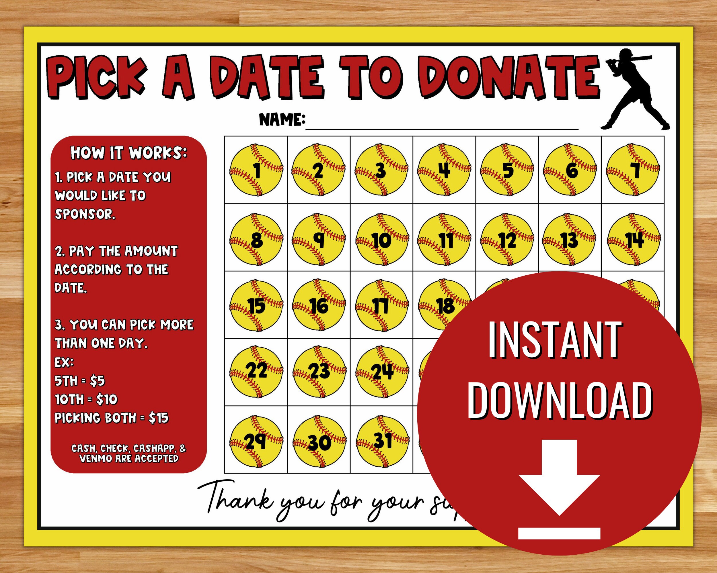 Softball Calendar Fundraiser Pick A Date To Donate Printable Etsy Softball Calendar Fundraiser Pick A Date To Donate Printable Etsy