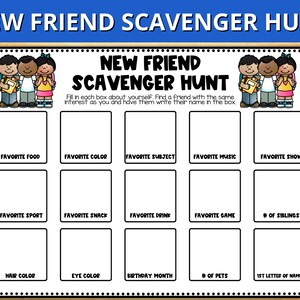 Back to School New Friend Scavenger Hunt, Find Someone Who Game ...