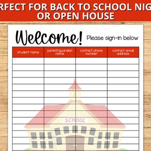 Back to School Open House Sign in Sheet, Classroom Sign in Sheet ...