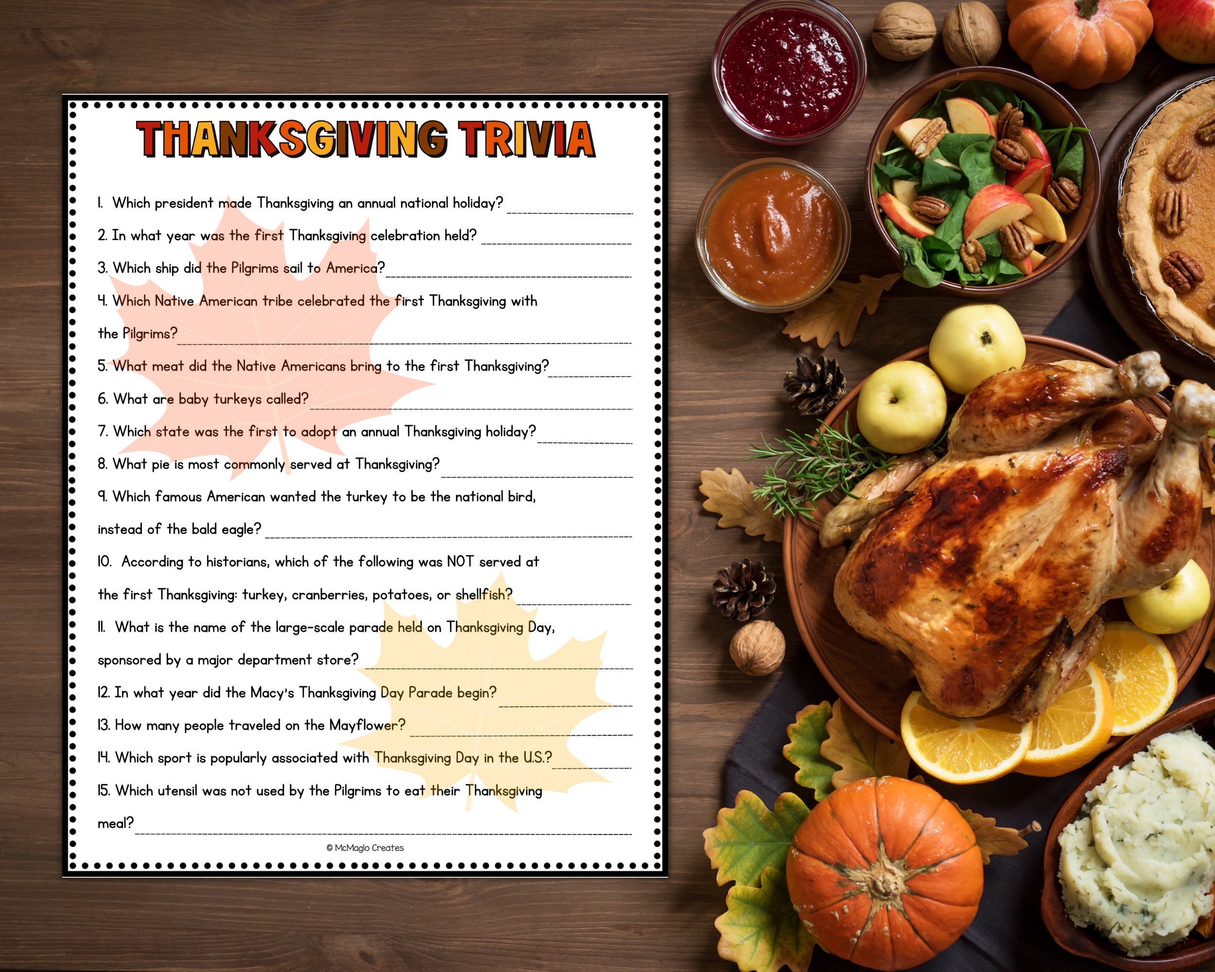 Thanksgiving Trivia Games Thanksgiving Printable Games - Etsy