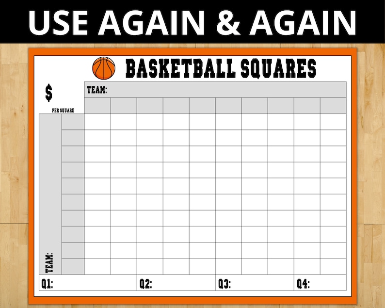 Printable Basketball Squares Game, Basketball Pool Grid, 100 Squares ...